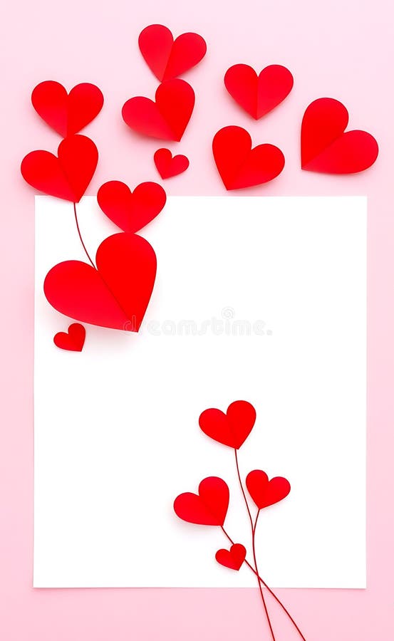 Red Paper Hearts Arranged on White Background Stock Illustration ...