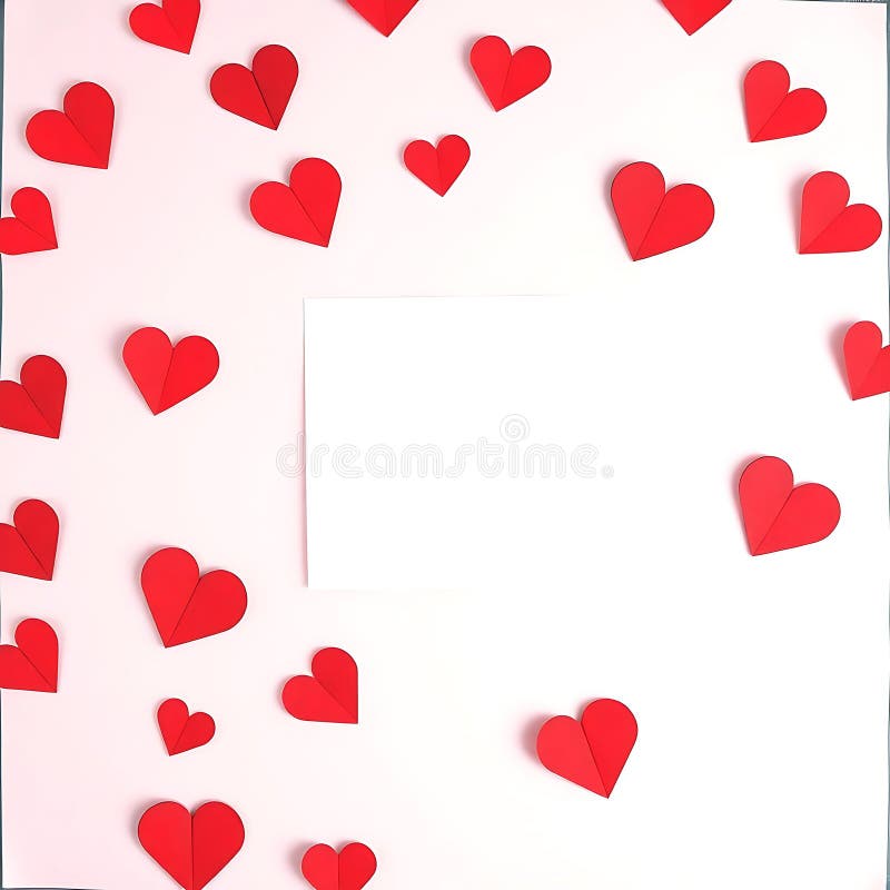 Red Paper Hearts Arranged on White Background Stock Illustration ...