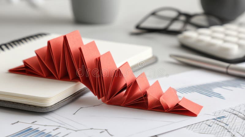 Red Paper Origami on Charts Stock Illustration - Illustration of paper ...