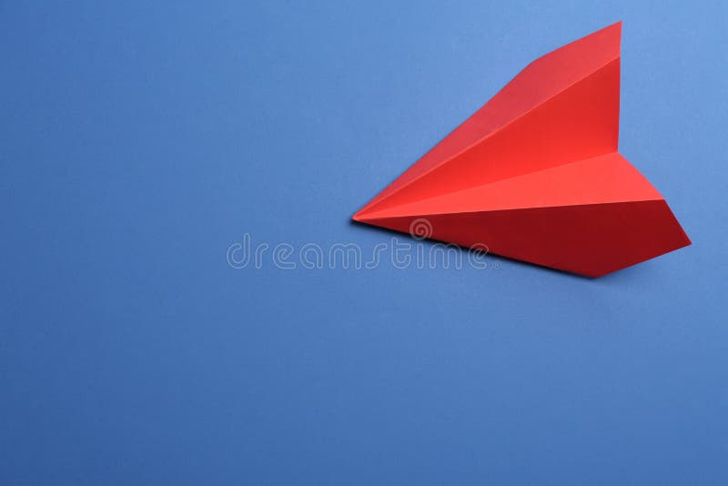 Red Paper Plane on Blue Background, Top View. Space for Text Stock ...