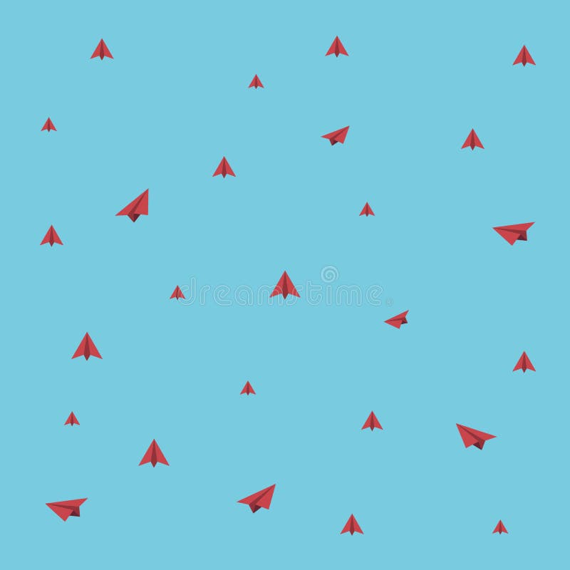 Red Paper Plane Flying Around Light Blue Background. Stock Illustration ...