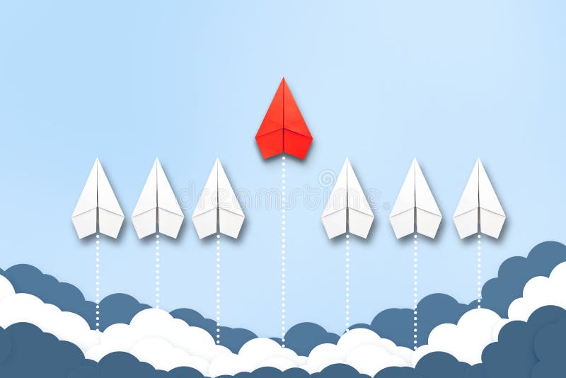 Red Paper Plane Flying in a Different Direction Than the White Ones ...
