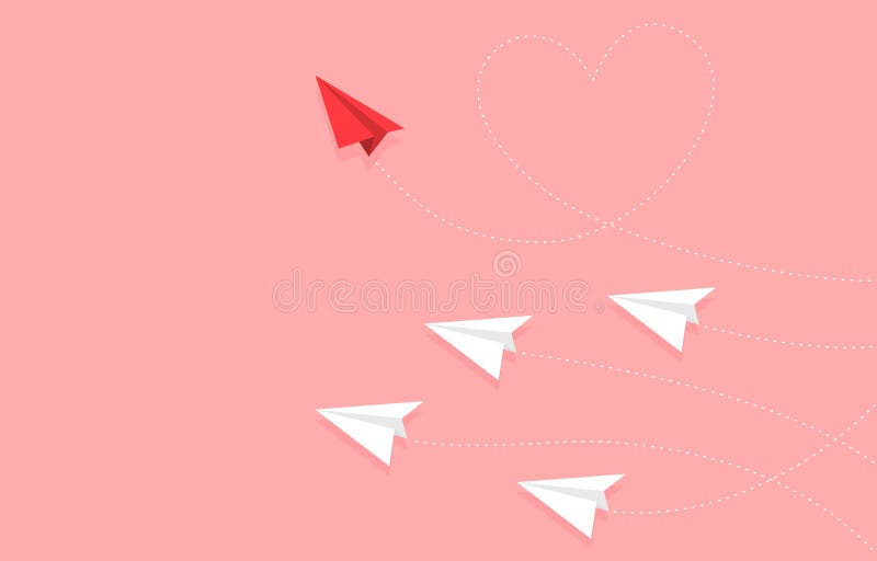 Red Paper Plane with Heart Shape Route Stock Vector - Illustration of ...