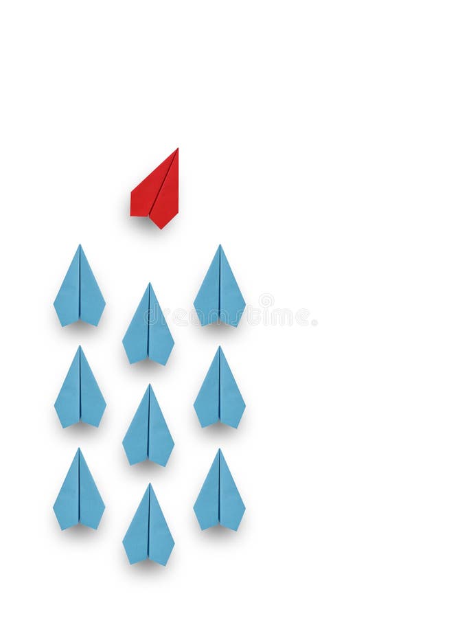 Red Paper Plane Leading a Group of Blue Paper Planes Changes Direction ...