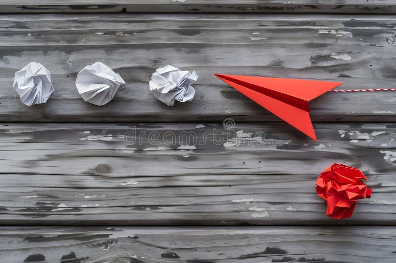 Red Paper Plane in Various Stages of Flight on Wooden Steps Stock ...