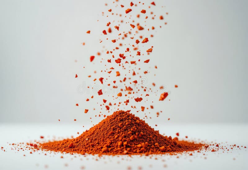 Red Paprika Powder Falling Onto a Pile for Culinary Presentation Stock ...