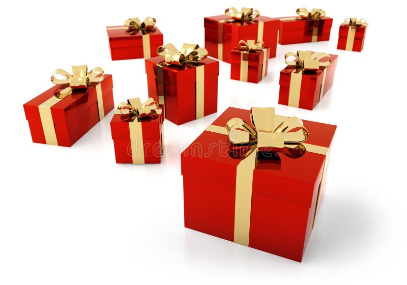 Red Parcels with Golden Ribbon Stock Illustration - Illustration of ...