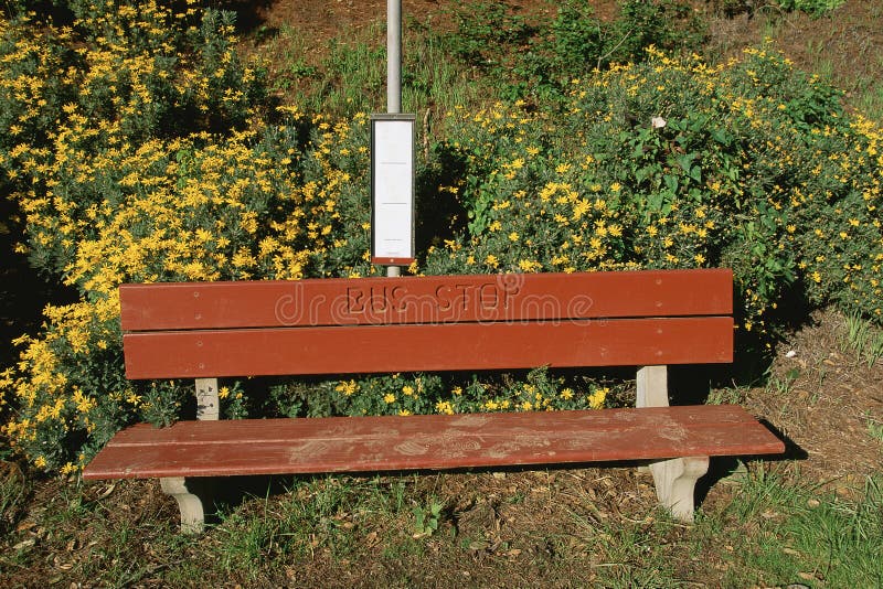 Red Park Bench stock image. Image of scenery, grass, forest - 19763349