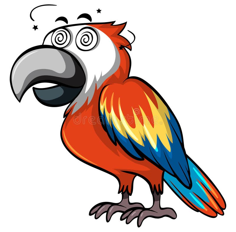Red parrot with dizzy face stock vector. Illustration of emotion - 96598839