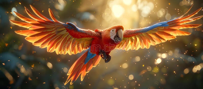 A Red Parrot is Soaring with Outstretched Wings in Flight Stock Image ...