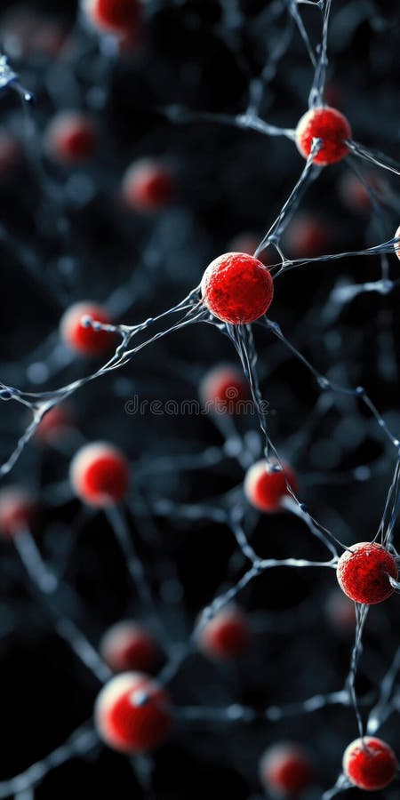Red Particles Connected by Thin Strands Create a Complex Molecular ...