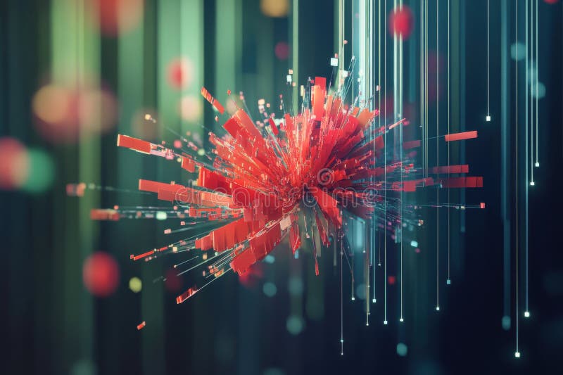 Red Particles Exploding in a Digital Futuristic Environment with ...