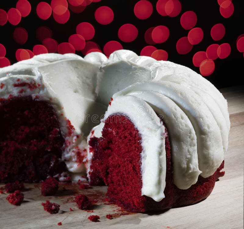 Red Party Lights Behind a Red Velvet Cake Stock Photo - Image of ...