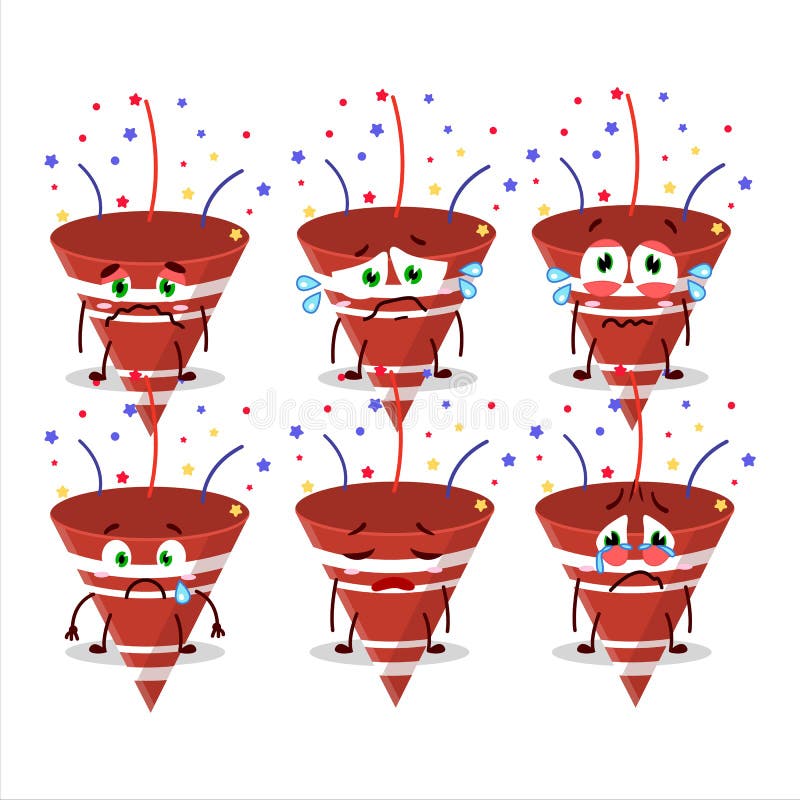 Red Party Popper with Confetti Cartoon Character with Sad Expression ...