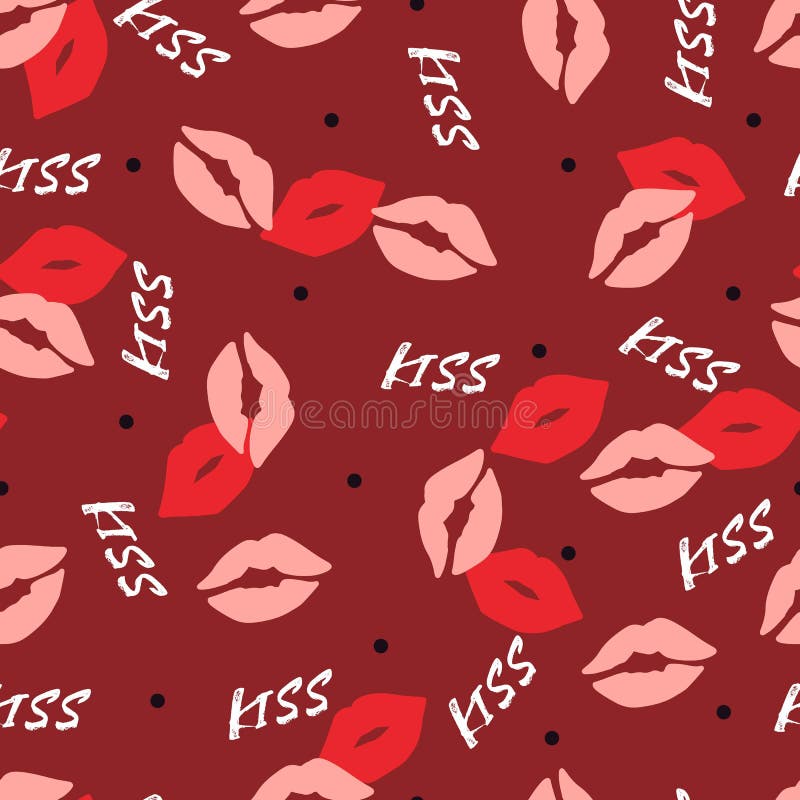 Red Passionate Kiss Vector Graphic Illustration Seamless Pattern Stock ...