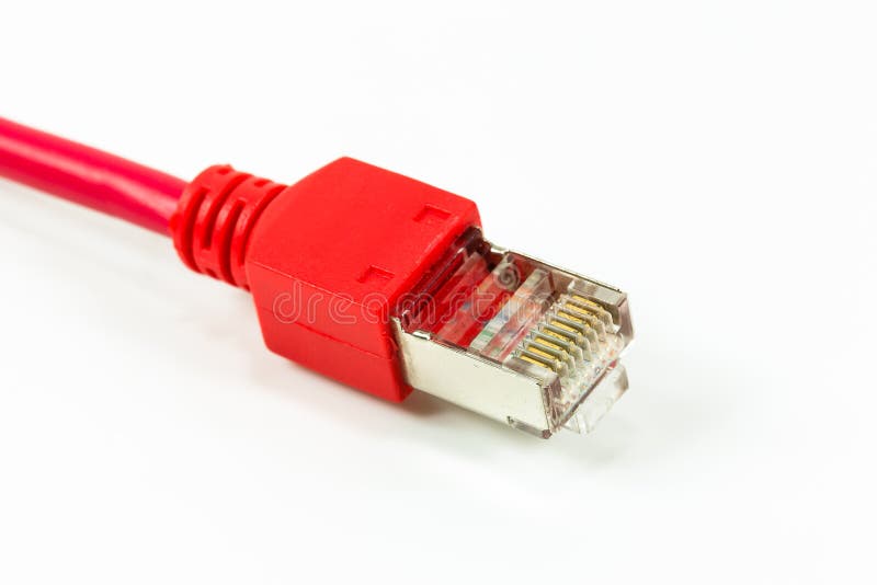 Red Patch Cable with RJ45 Connector Isolated on White Background Stock ...