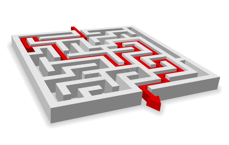 Red Path Across Blue Labyrinth Stock Illustration - Illustration of ...
