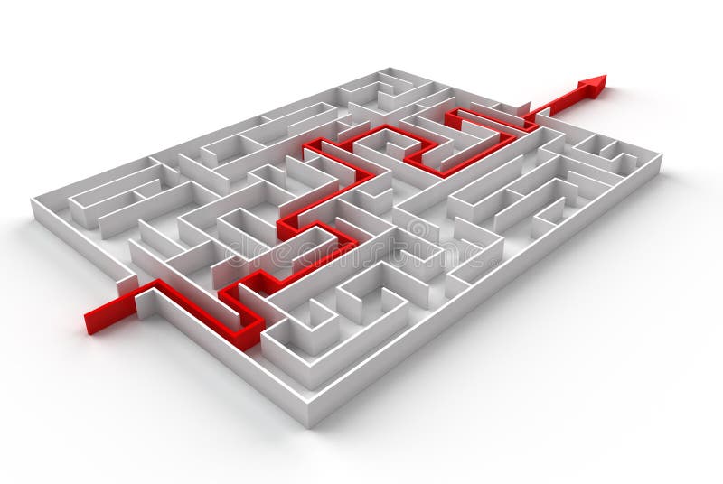 Red path across labyrinth stock illustration. Illustration of ...