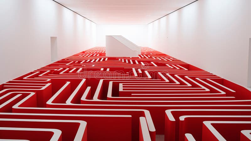 Red Path Across Labyrinth on White Surface Stock Photo - Image of ...