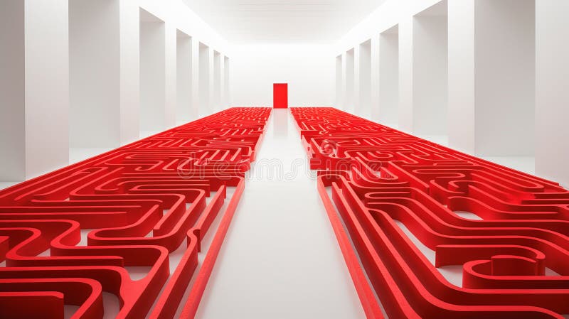 Red Path Across Labyrinth on White Surface Stock Photo - Image of ...