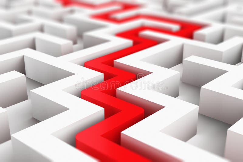 Red Path Across Blue Labyrinth Stock Illustration - Illustration of ...
