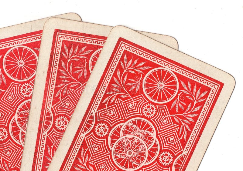 Red Patterned Vintage Playing Card Backs. Stock Image - Image of ...
