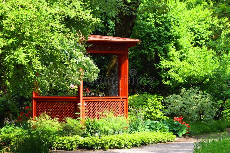 Red Pavilion and Lush Trees Stock Photo - Image of plant, botany: 270200146