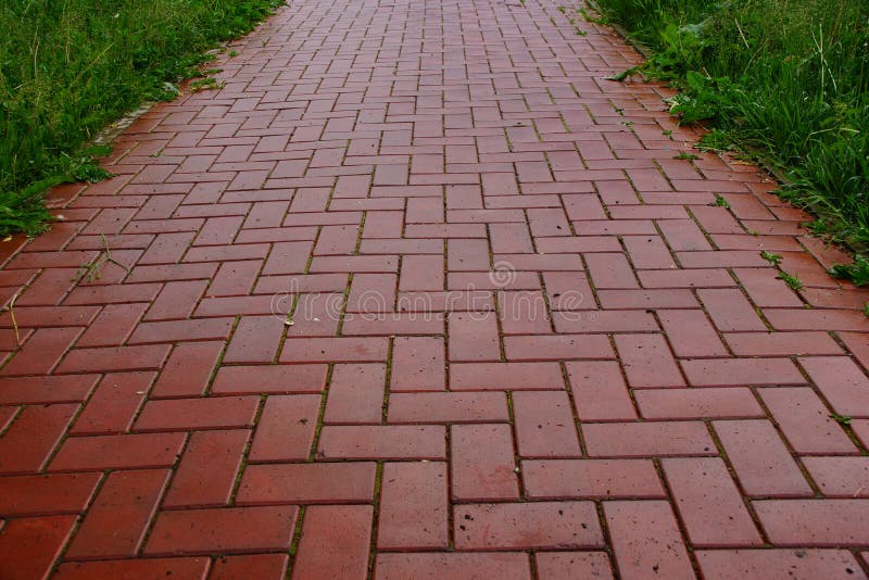 Texture Of A Footpath Paved With Red Brick Paving Slabs Stock Photo ...