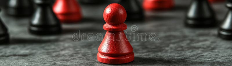 Red Pawn Confronts a Wall of Black Pawns, Visual Depiction of Strategic ...