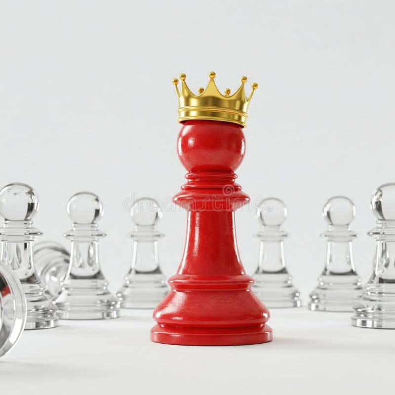 A Red Pawn with a Golden Crown among Transparent Pieces. Stock Photo ...