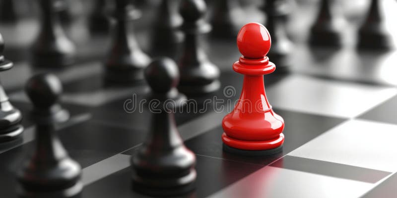 Red Pawn Stands Out among Black Chess Pieces on a Chessboard Stock ...