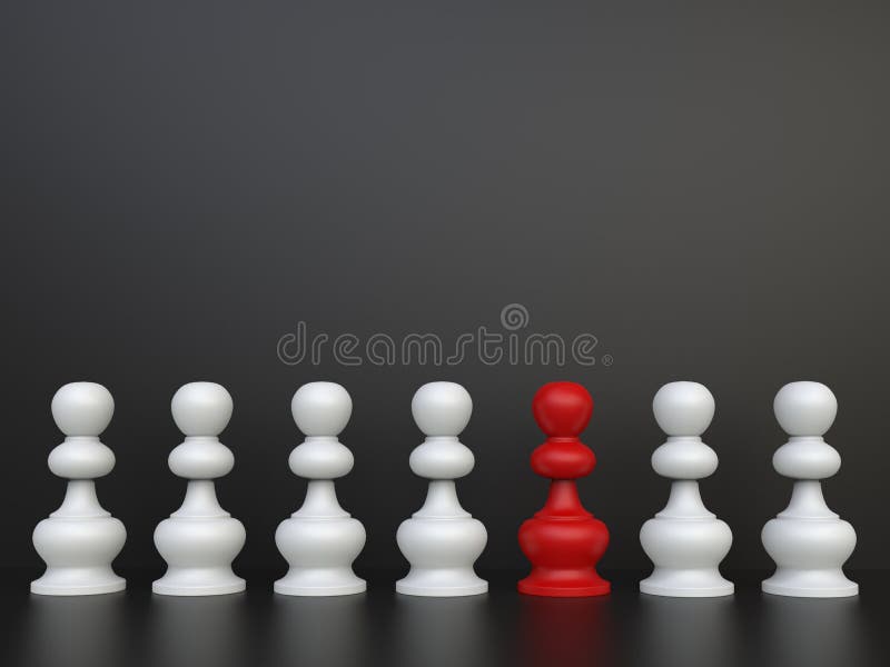 Red Pawn Stands Out in a Row of White Pawns Stock Image - Image of ...