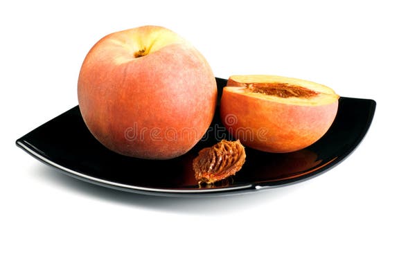 Red Peaches with Pip on Black Dish Stock Photo - Image of peaches ...