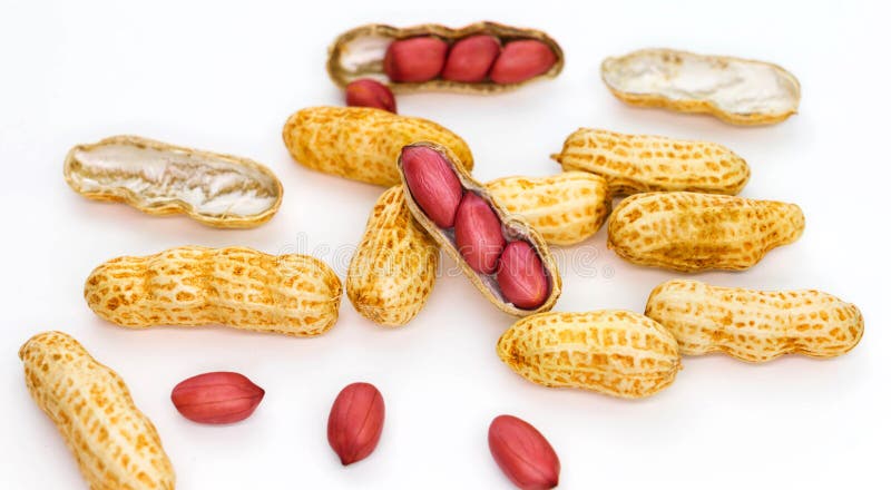 Red peanuts on white stock photo. Image of healthy, food - 94775474