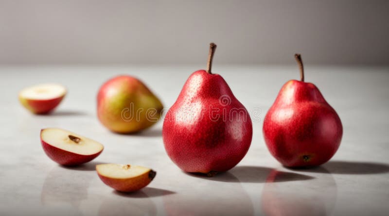 Red Pear with Cut Piece on a White. Isolated Stock Illustration ...