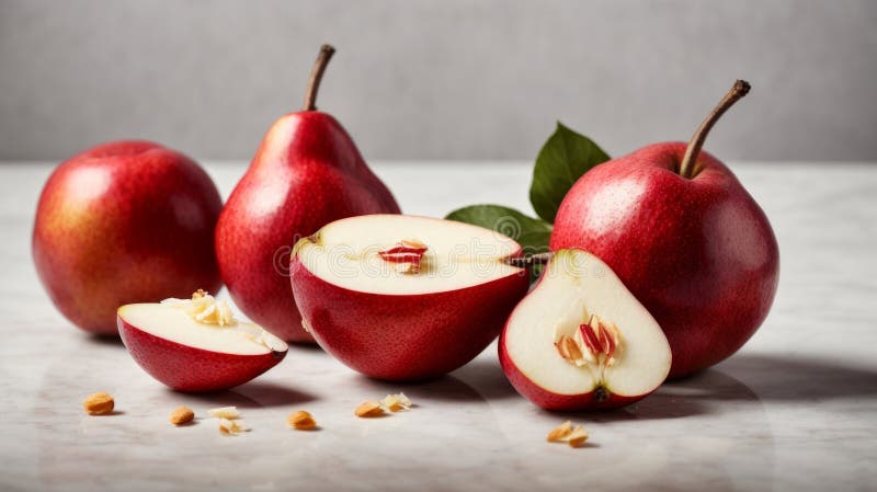 Red Pear with Cut Piece on a White. Isolated Stock Illustration ...