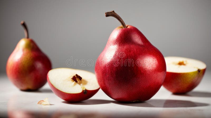 Red Pear with Cut Piece on a White. Isolated Stock Illustration ...