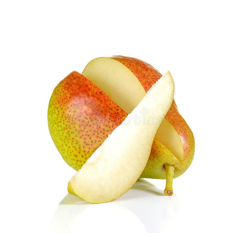 Red Pears Cut Pieces on White Background. Stock Image - Image of white ...