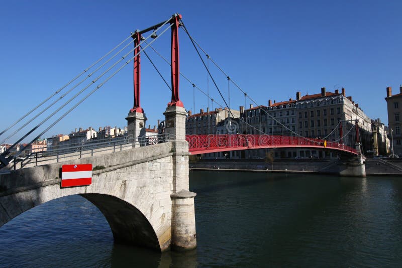 Red pedestrian bridge stock photo. Image of lyon, pedestrian - 21700534