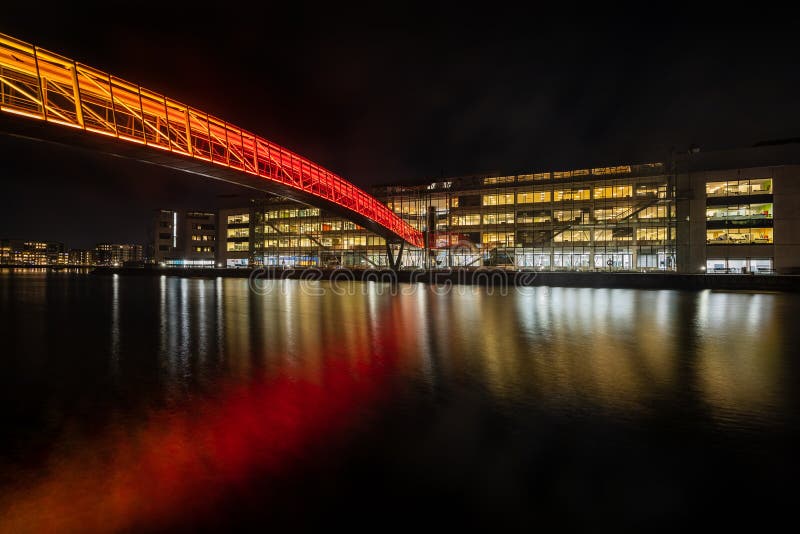 A Red Pedestrian Bridge in Copenhagen Editorial Stock Photo - Image of ...