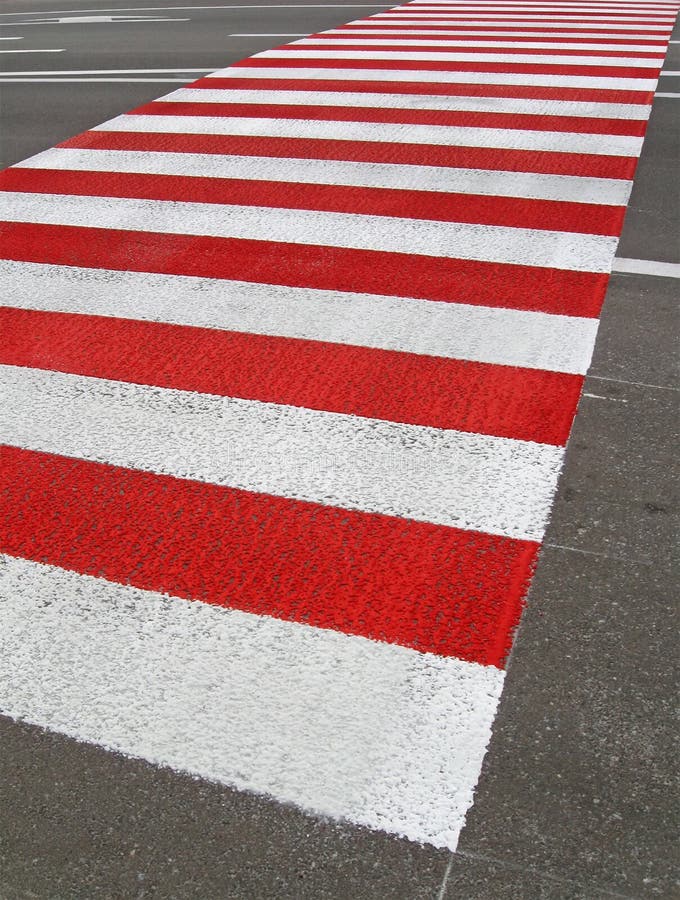 Red Pedestrian Road, Zebra Asphalt Stock Photo - Image of angle ...