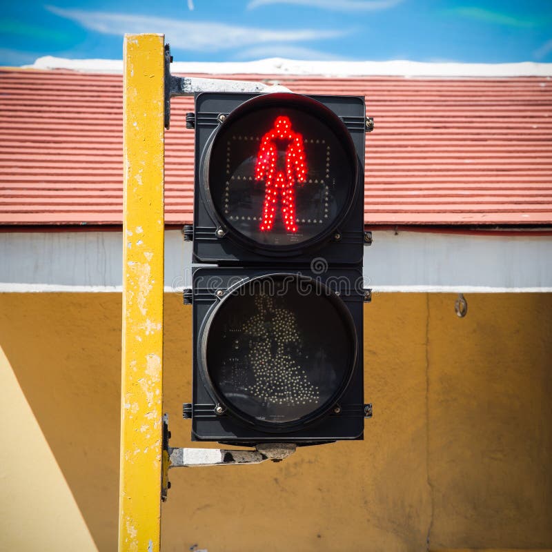 Red Pedestrian Traffic Light Stock Image - Image of information, lights ...