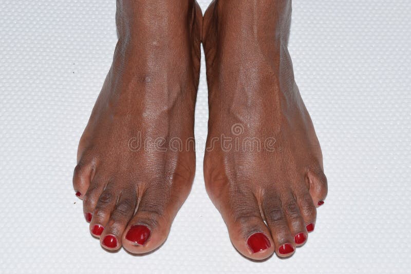 Red Pedicure Female Feet on a White Backgrou Stock Photo - Image of ...