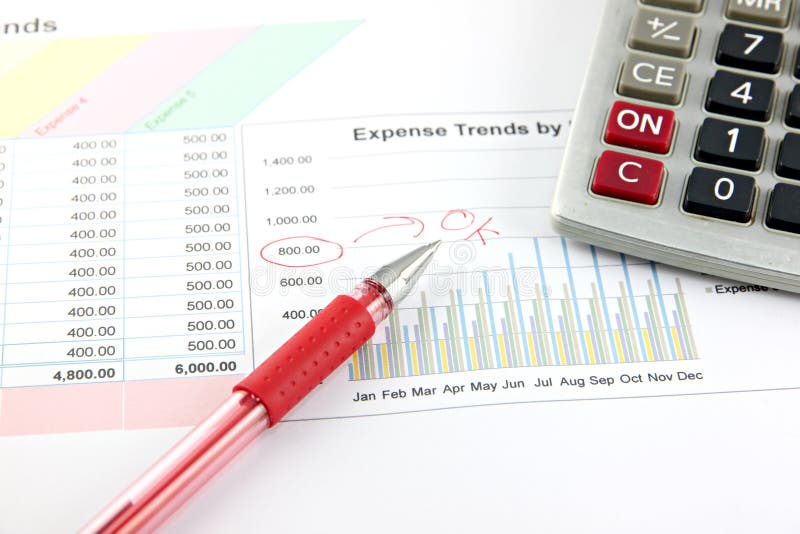 Red Pen and Calculator on the Business Graph. Stock Photo - Image of ...