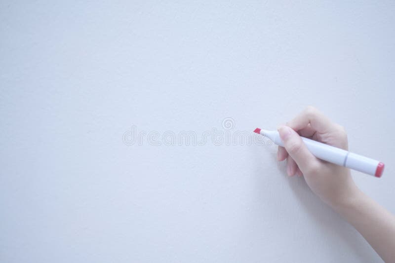 Red Pen and Human Hand on Copy Space Whiteboard Stock Photo - Image of ...