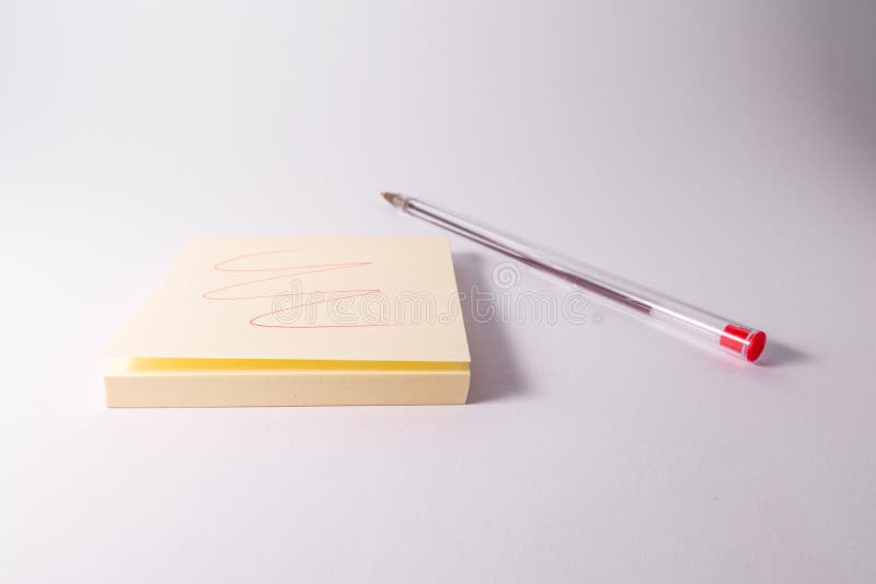 Red Pen Ink Writing Sticky Note Notepad Reminder Scribble White Stock ...