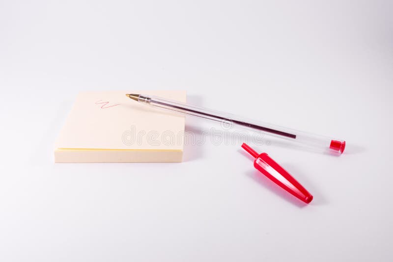 Red Pen Ink Writing Sticky Note Notepad Reminder Scribble White Stock ...