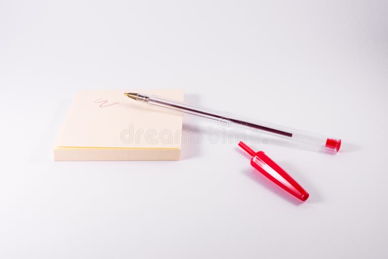 Red Pen Ink Writing Sticky Note Notepad Reminder Scribble White Stock ...
