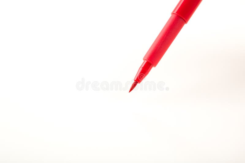 Red Pen Isolated on White Background. Brush Pen Stock Image - Image of ...