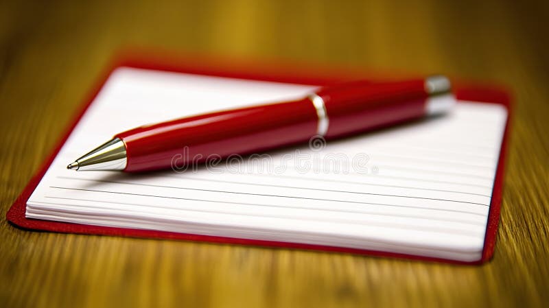Red Pen on Notebook, Wooden Desk, Blank Pages, Writing Stock Image ...